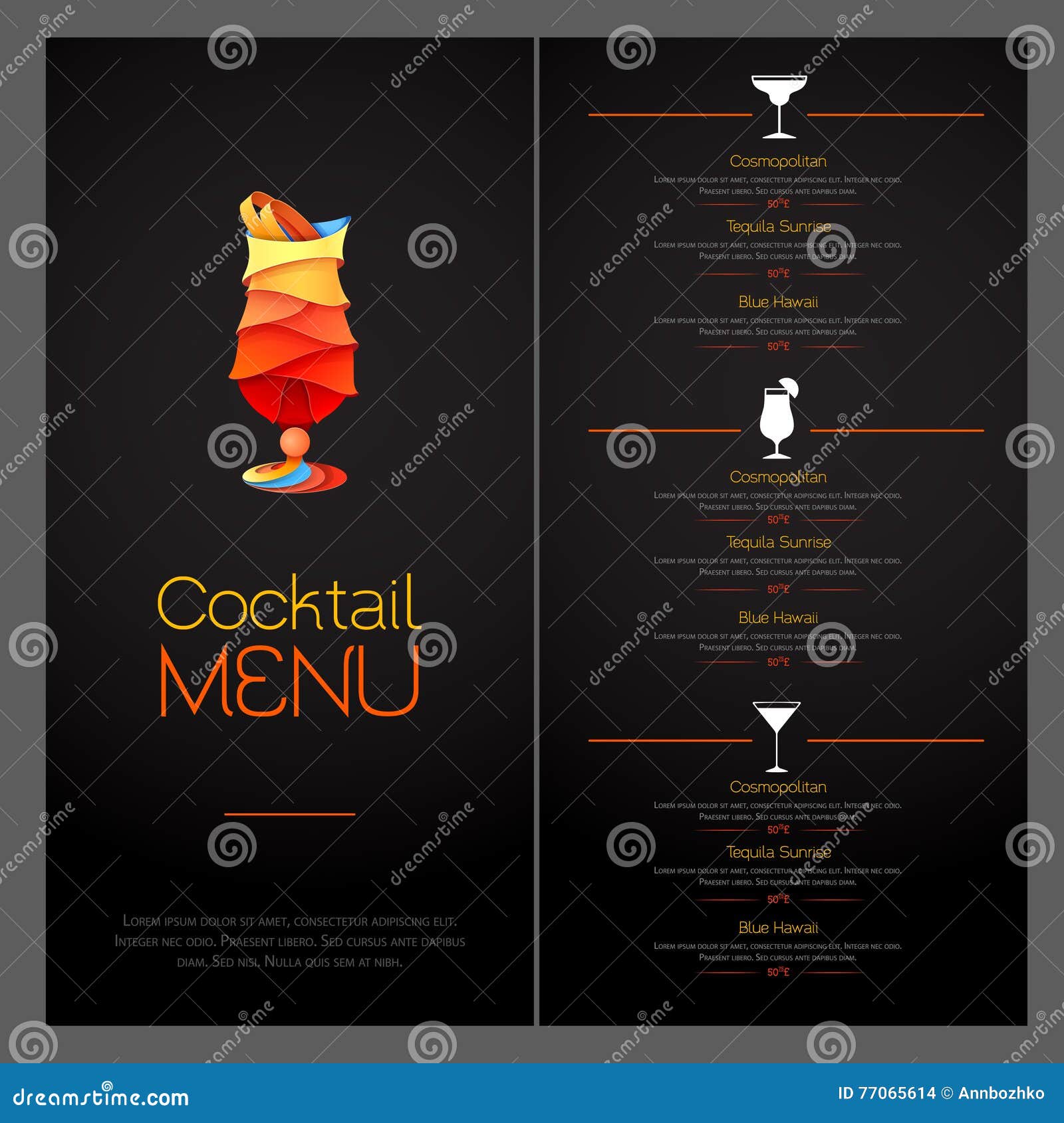 3D Cocktail Design. Cocktail Menu Design Stock Vector - Illustration of ...