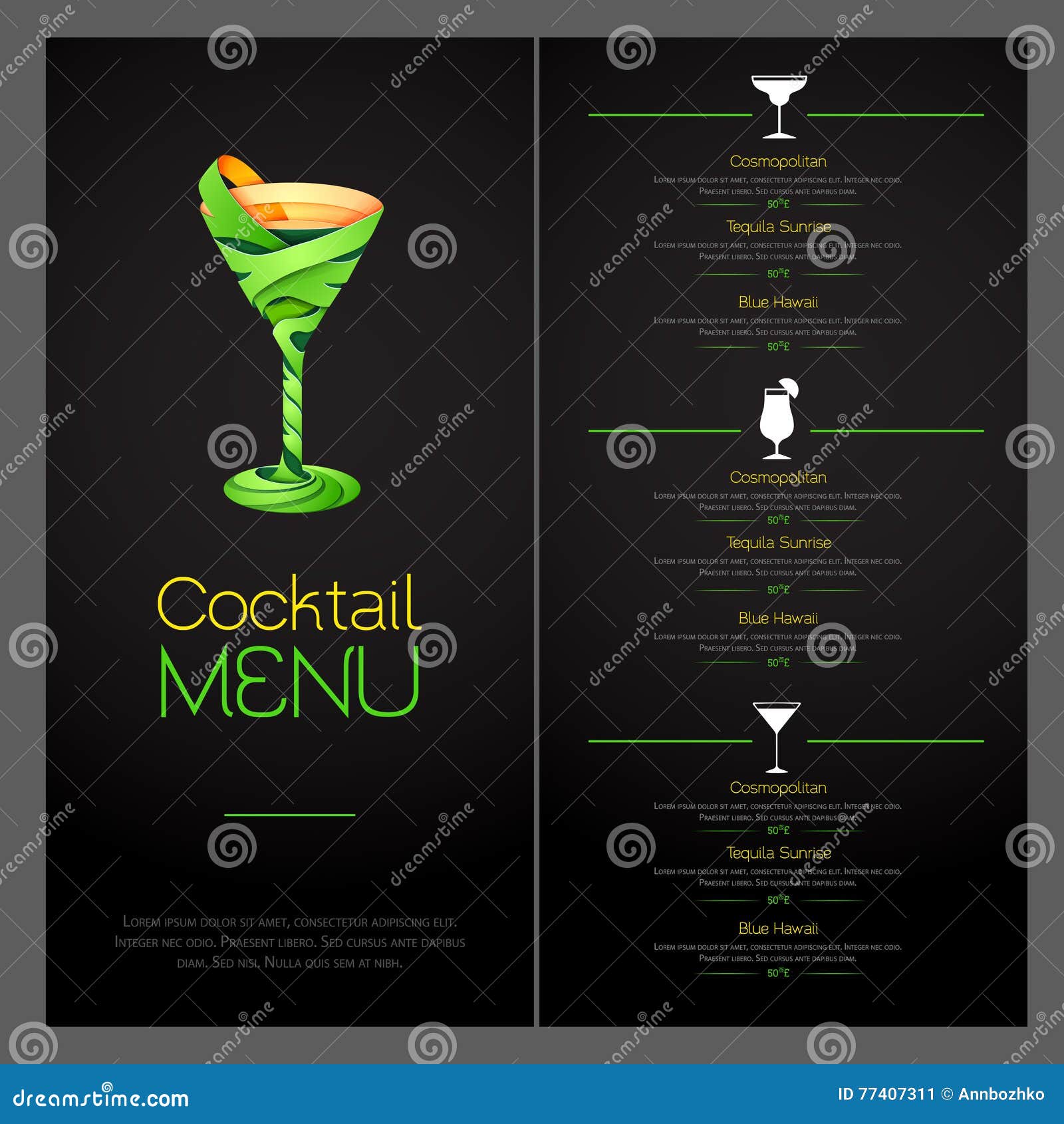 3D Cocktail Design. Cocktail Menu Design Stock Vector - Illustration of ...