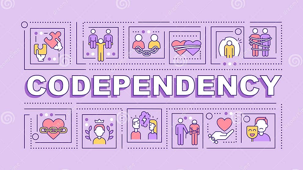 2D Codependency Text with Multicolor Thin Line Icons Stock Vector ...