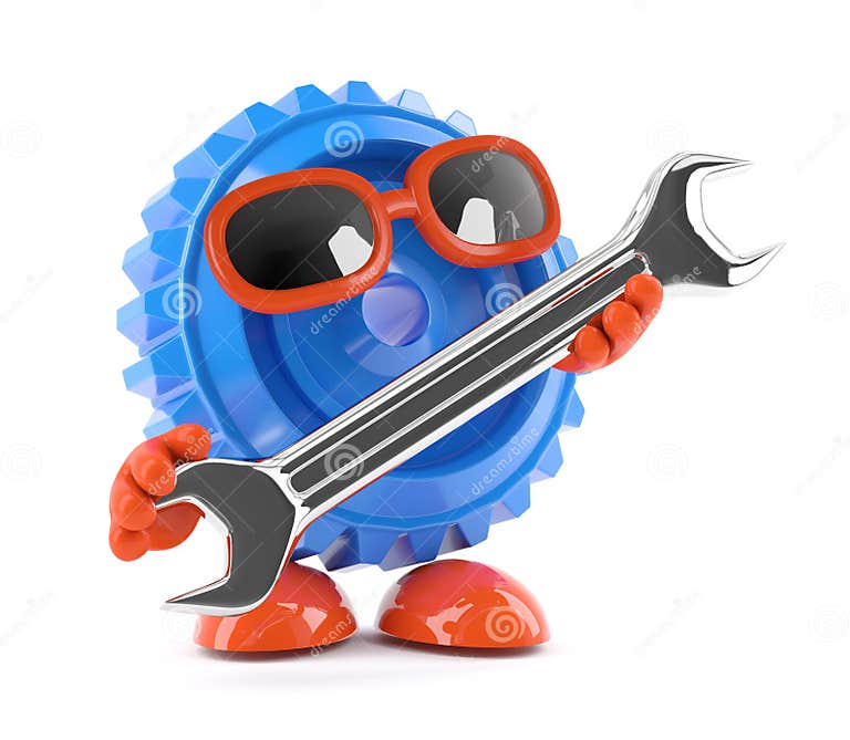 3d Cog with a spanner stock illustration. Illustration of technical ...