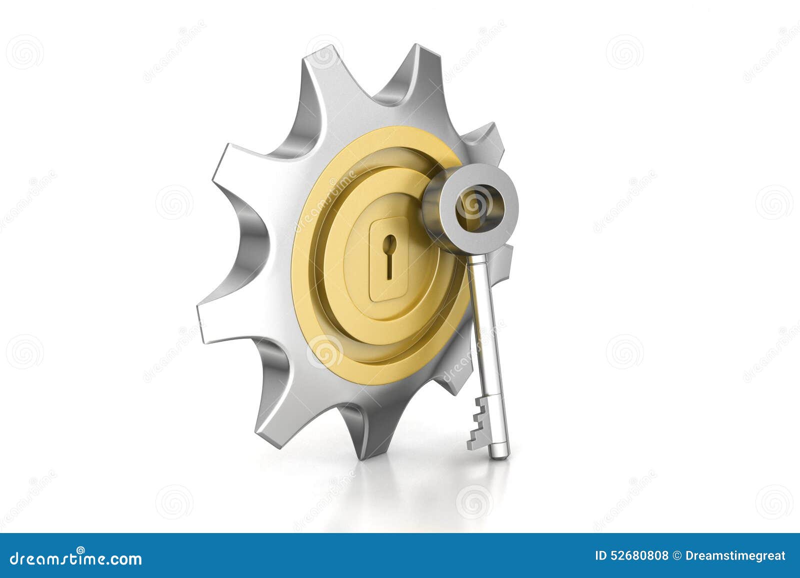 3d cog wheel with key stock illustration. Illustration of preferences ...