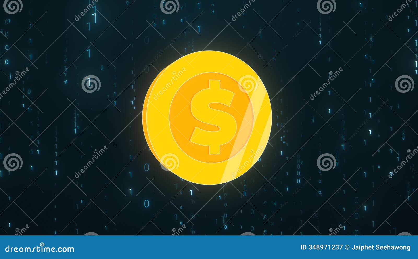 2d Coin Rotation In Center And Digital Data Lots Of Matrix Binary Code Random Number Falling