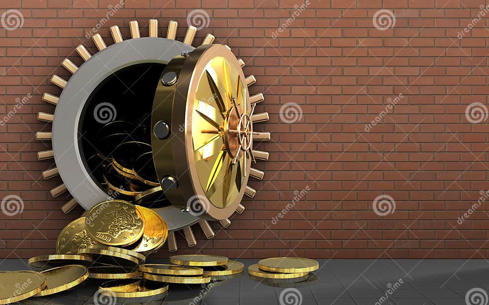 3d coins over red bricks stock illustration. Illustration of copper ...