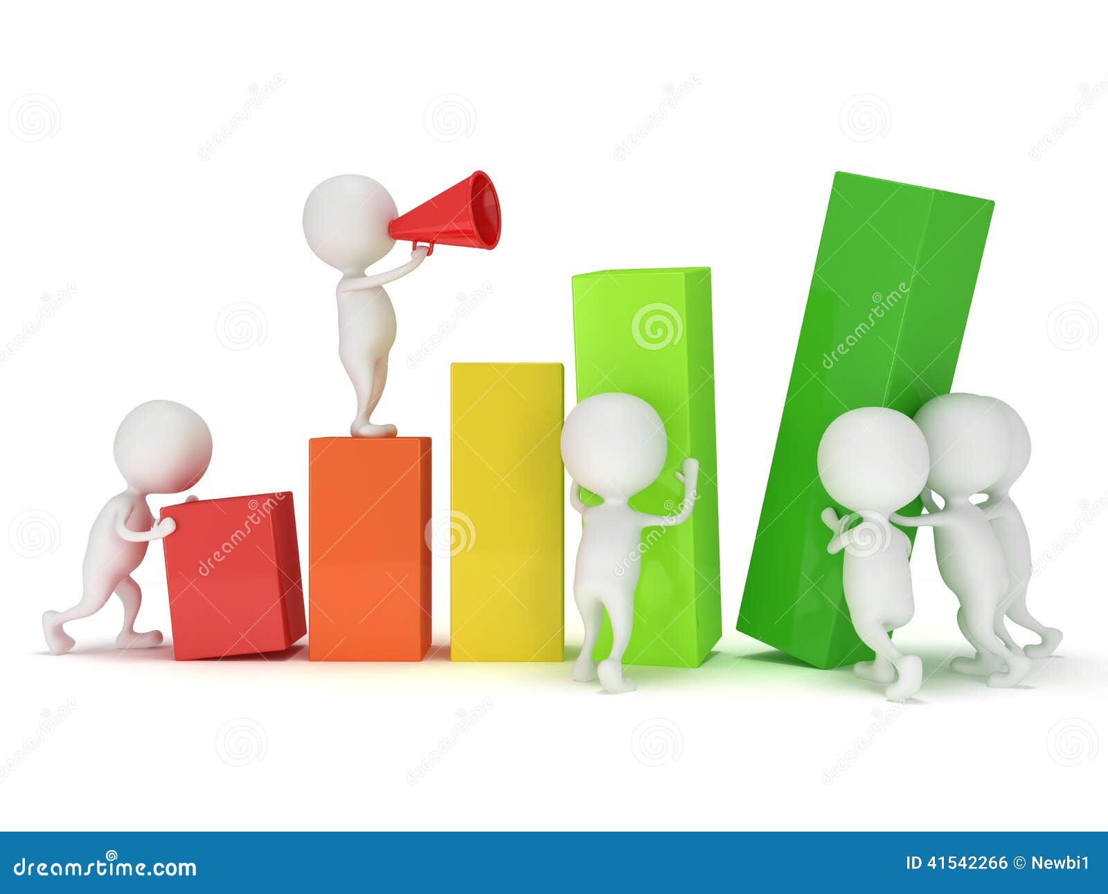 3D Colored Bar Graph with Team of White People Stock Illustration ...