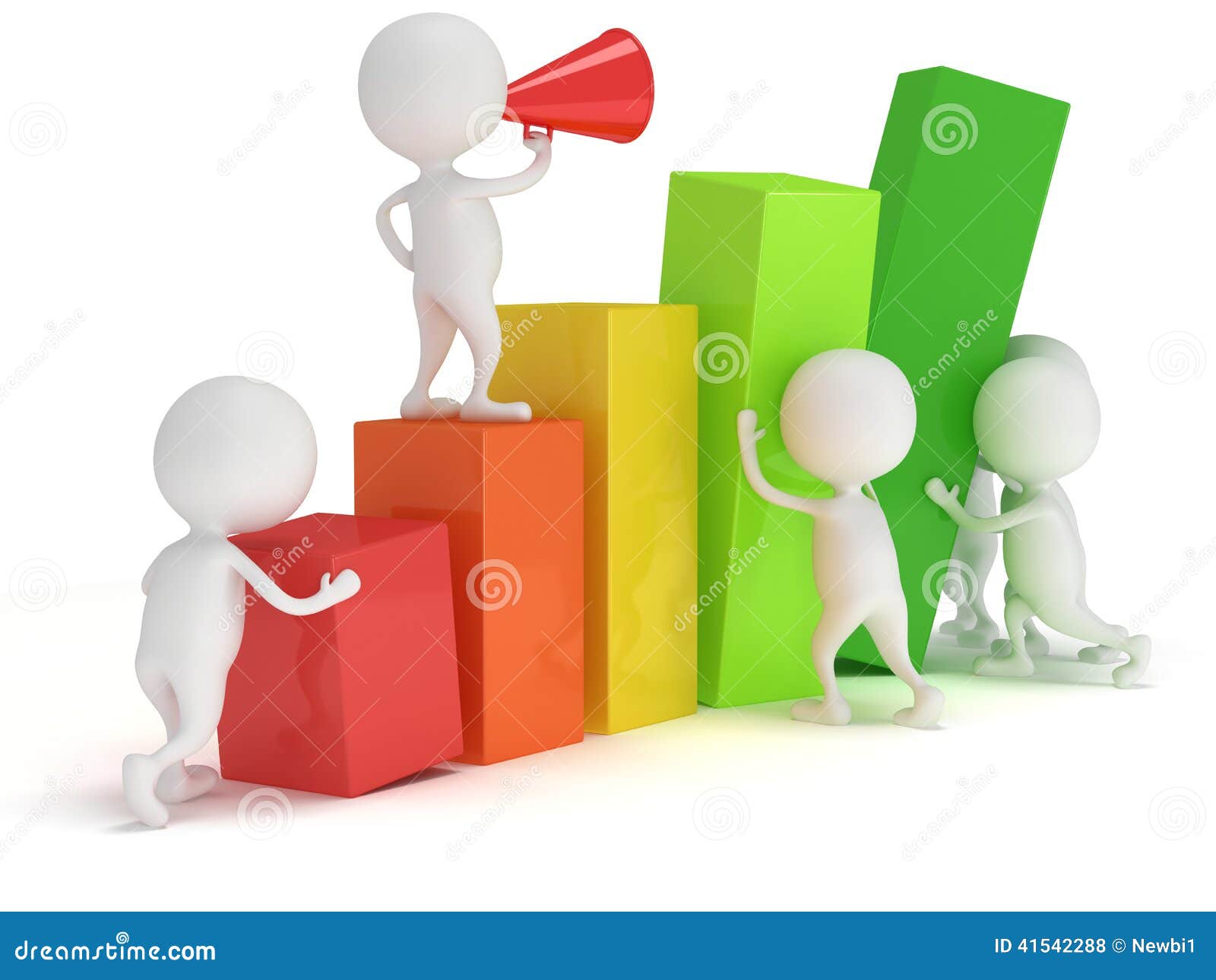 3D Colored Bar Graph with Team of White People Stock Illustration ...
