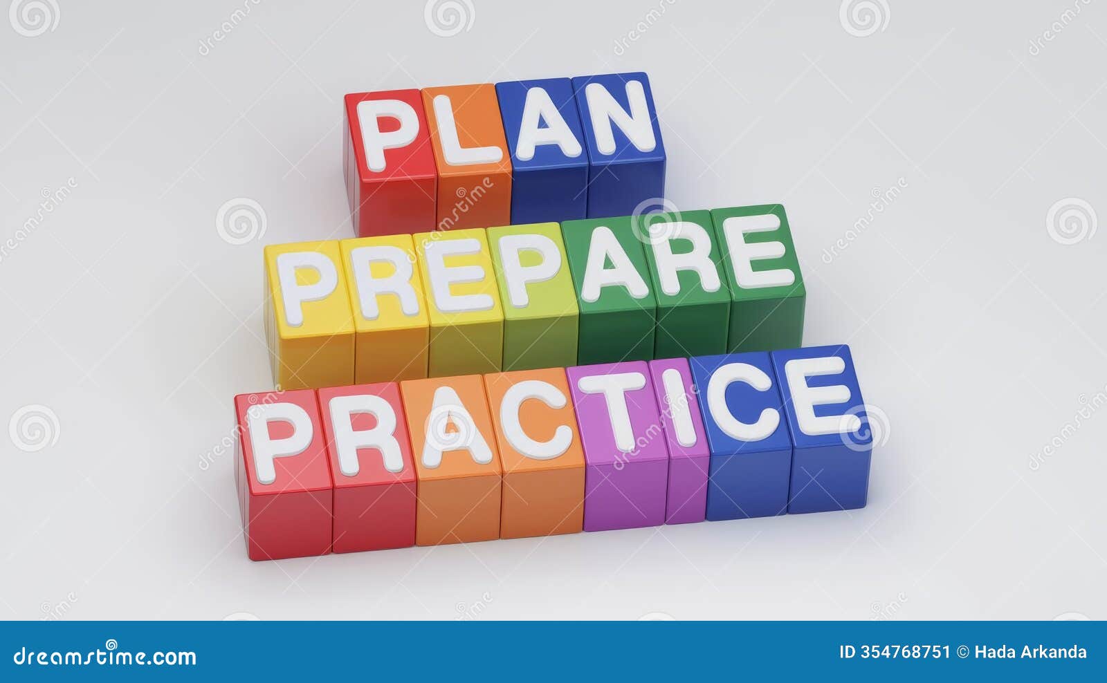 3D Colorful Blocks with Plan, Prepare, Practice, Perform Text on White ...