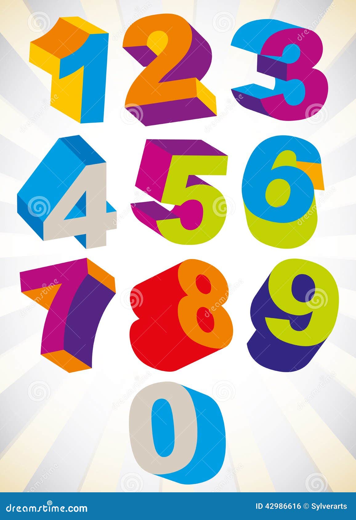 3D Colorful Bold Numbers Vector Set. Stock Vector - Illustration of ...