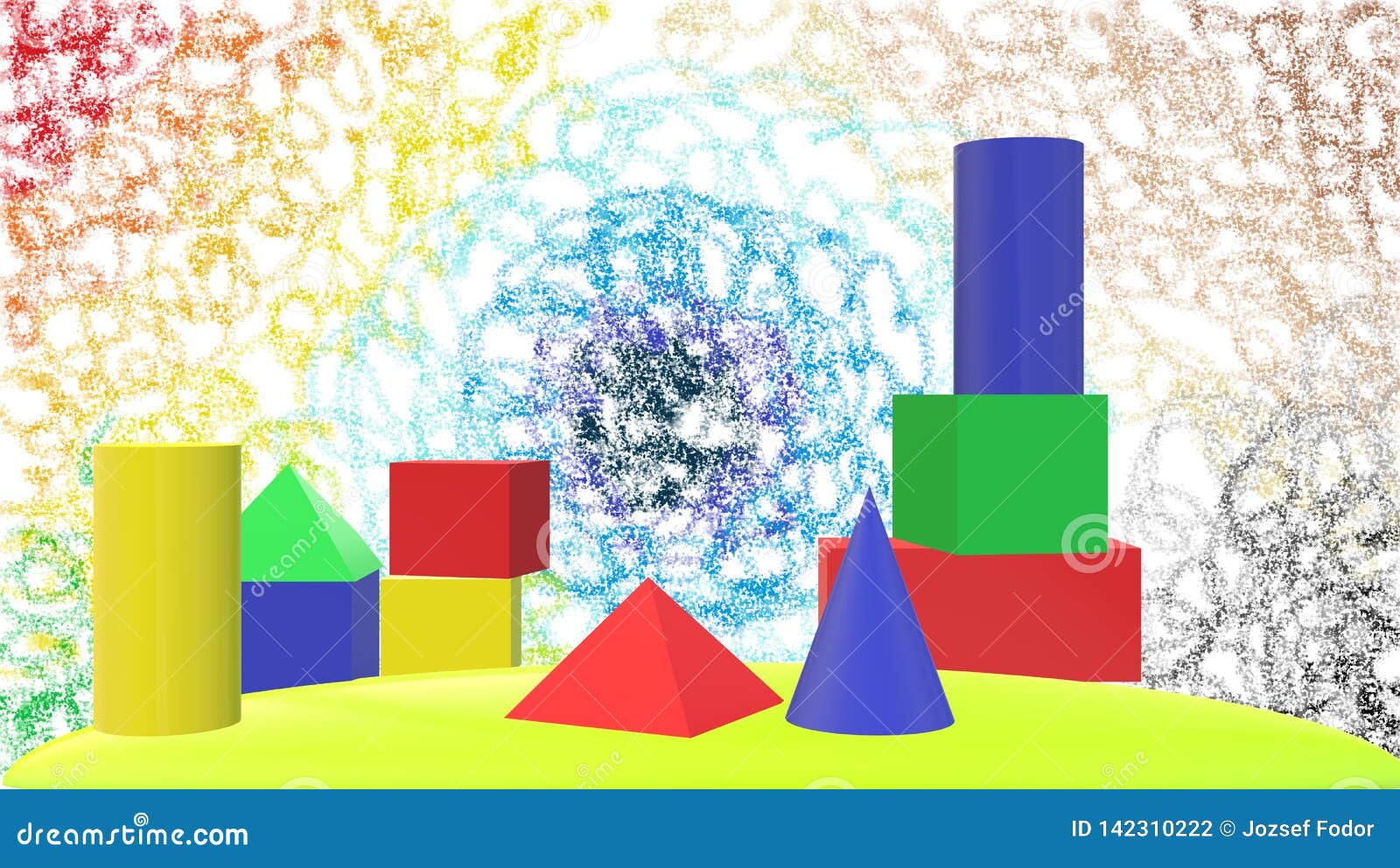 3 D Elements of Builder Game with Crayon Drawing Stock Illustration ...