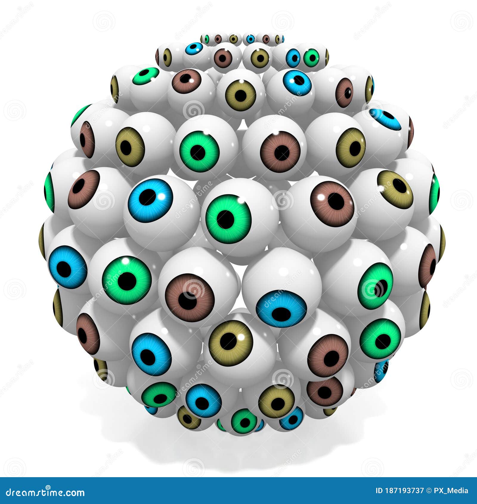 3D Colorful Eyeballs, White Background. Stock Illustration ...