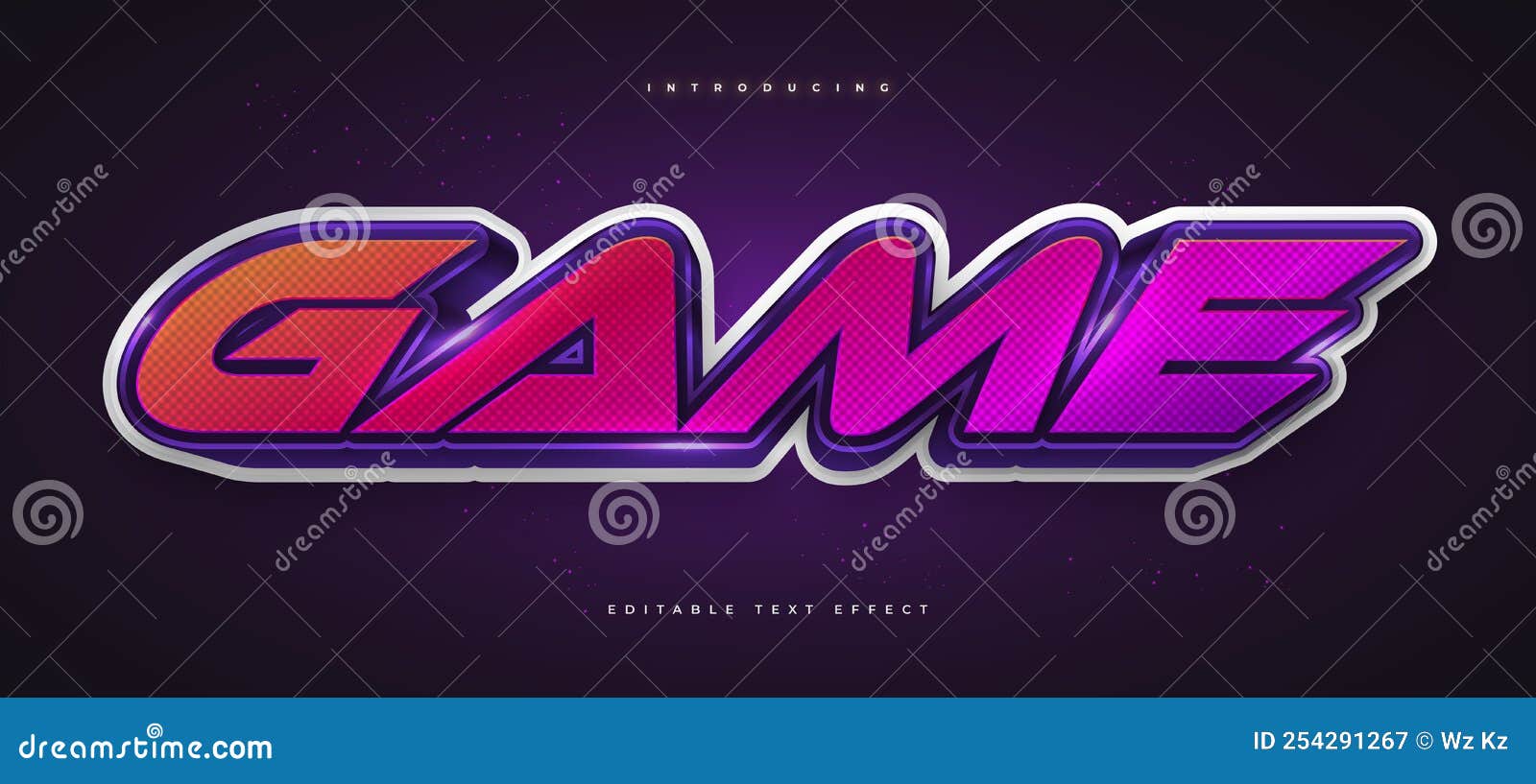 3d Colorful Game Text Style Effect With Halftone Texture Stock Vector