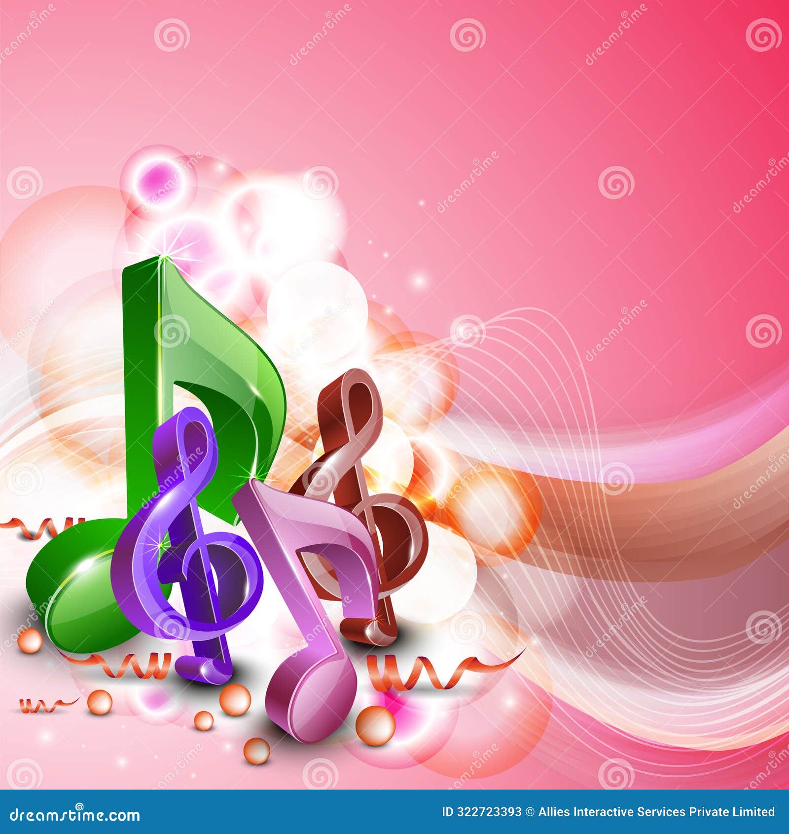3D Colorful Music Notes Decorated on Abstract Stock Illustration ...