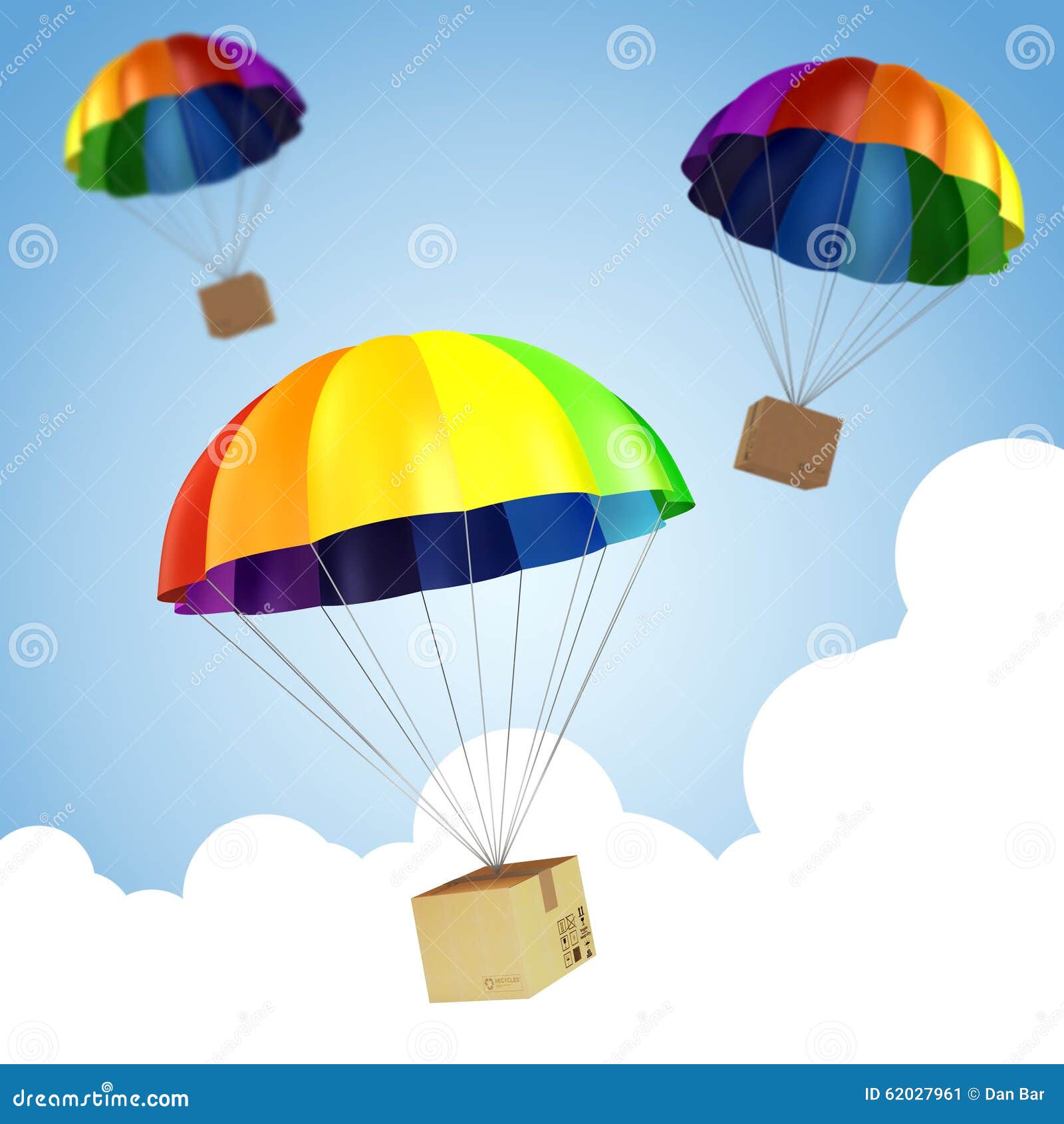 3d Colorful Parachute and Present Stock Illustration - Illustration of ...