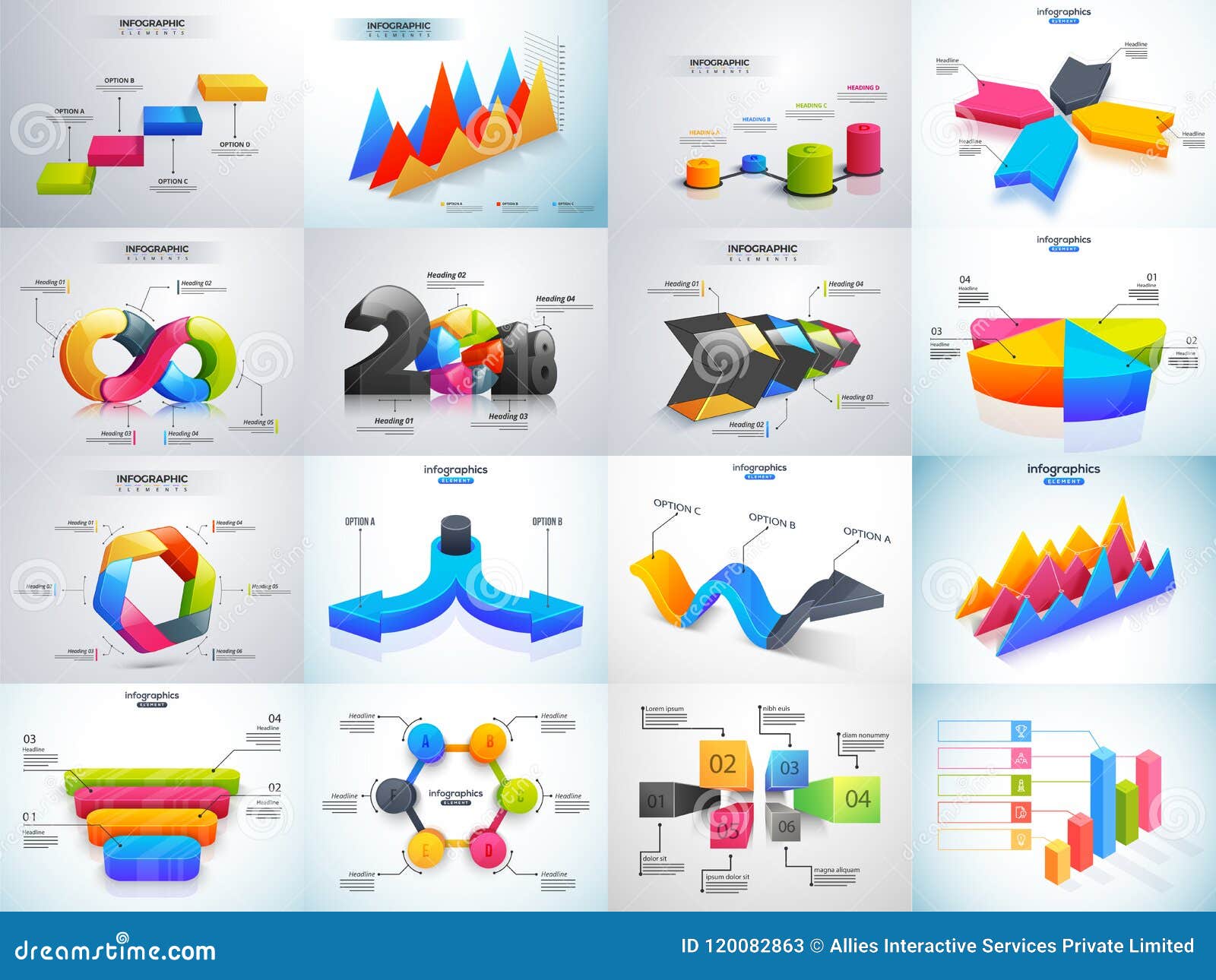3D Colorful Set of Infographic Elements with Statistics or Workflow ...