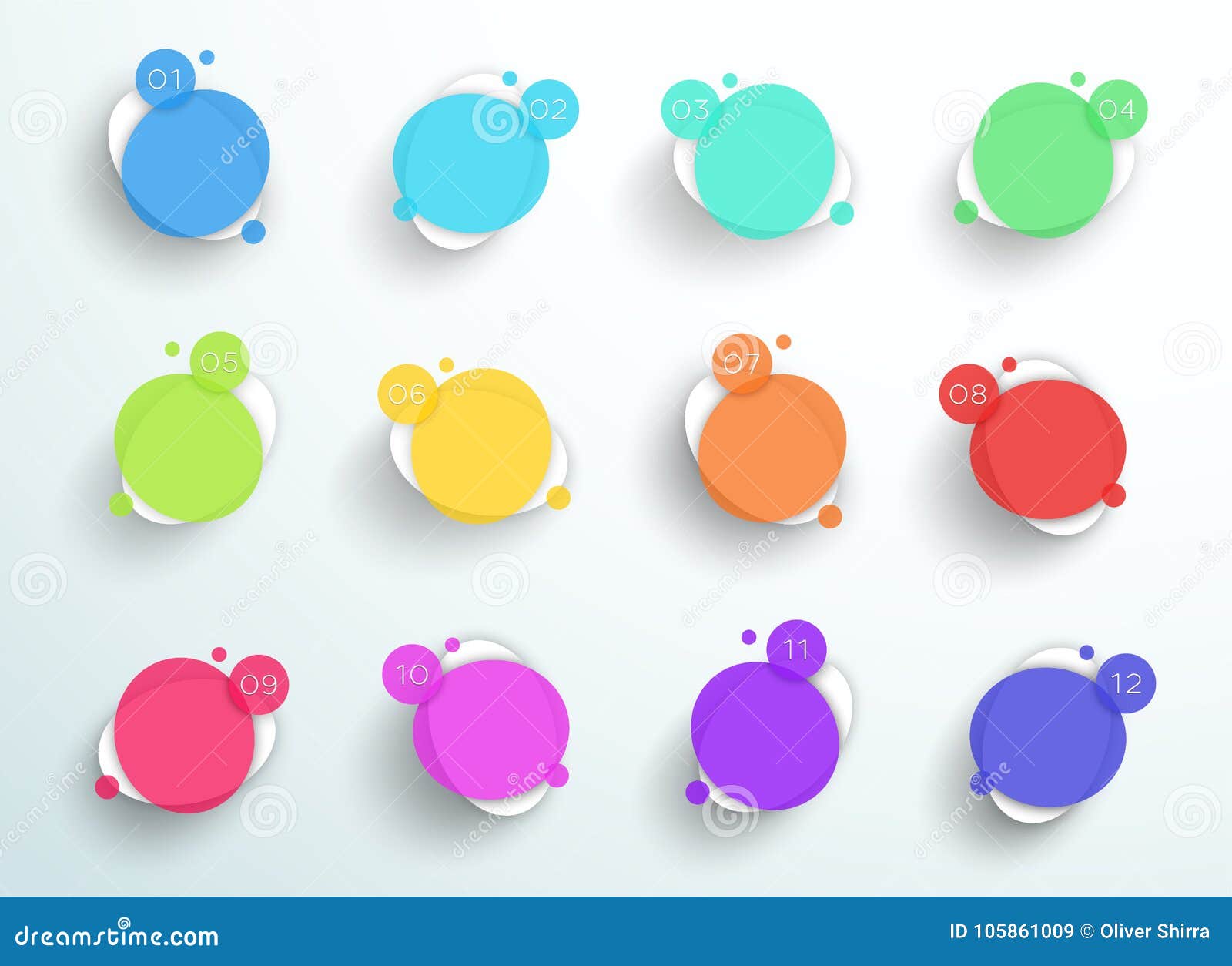 Numbered Abstract Colorful Circle Text Boxes 1 To 12 Vector Stock ...