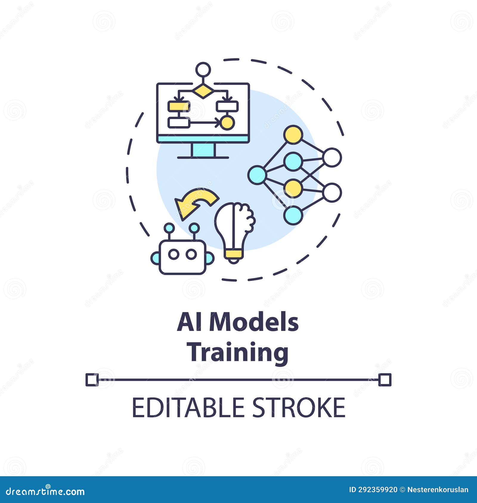 2D Colorful Thin Line Icon AI Models Training Concept Stock ...