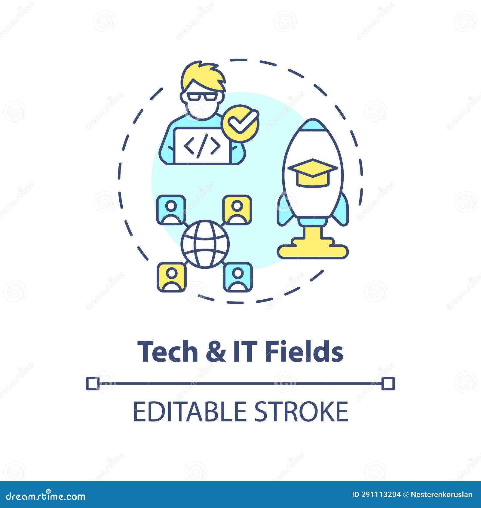 2D Colorful Thin Linear Icon Tech and it Fields Concept Stock ...
