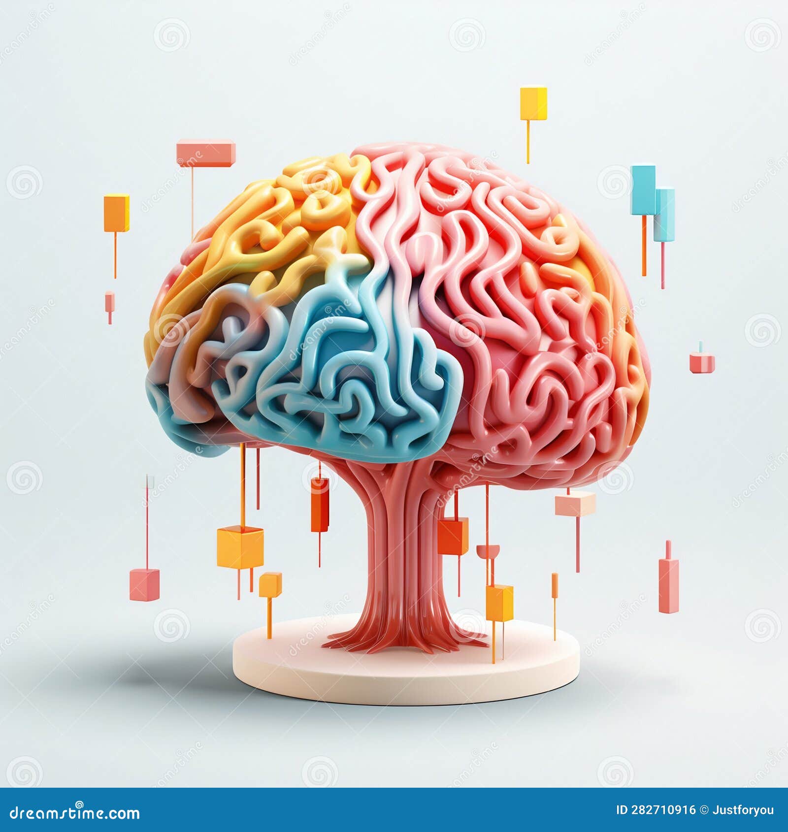 3D Colourful Brain UI on White Background. Generative Ai Stock ...