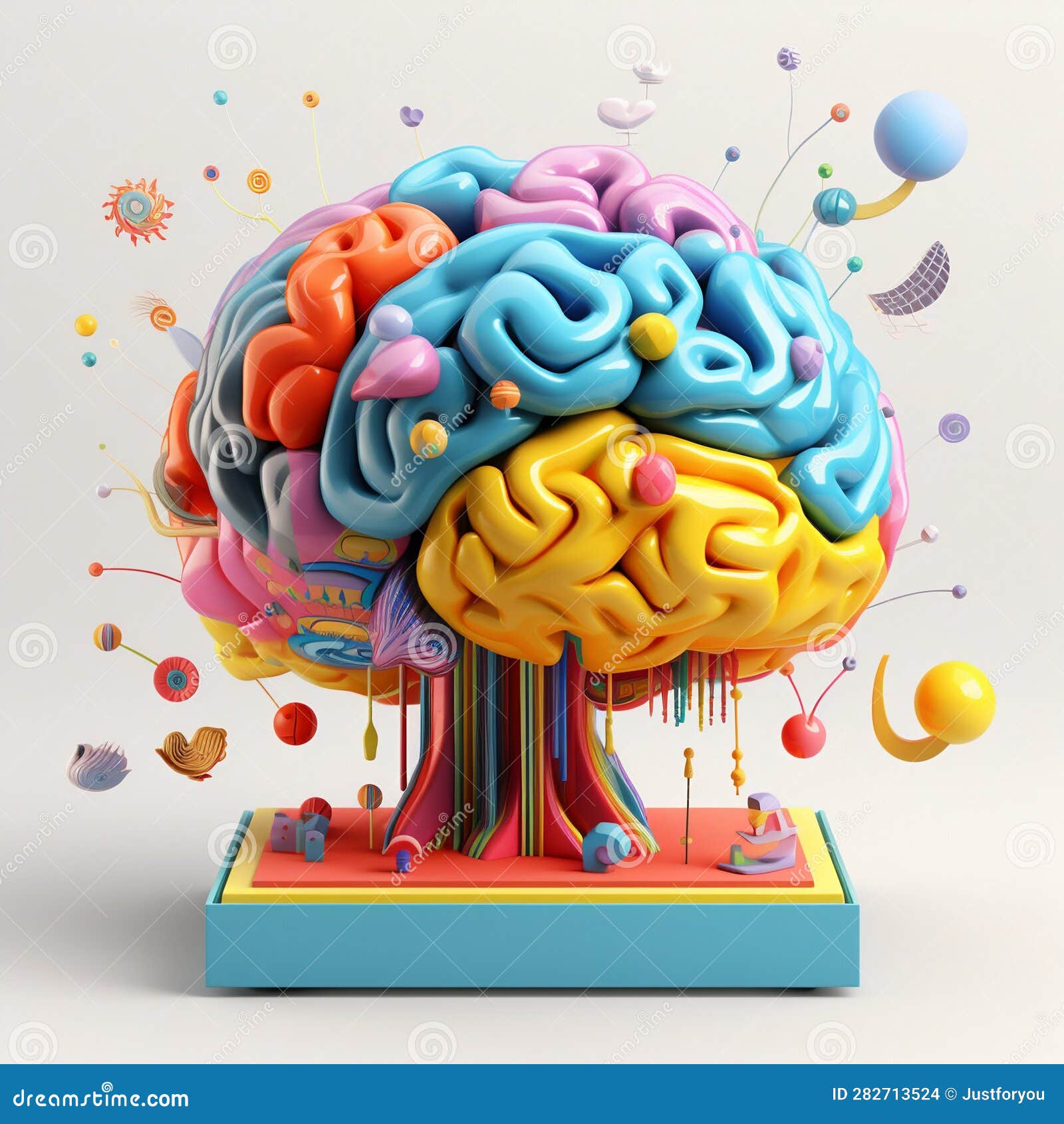 3D Colourful Brain UI on White Background. Generative Ai Stock ...