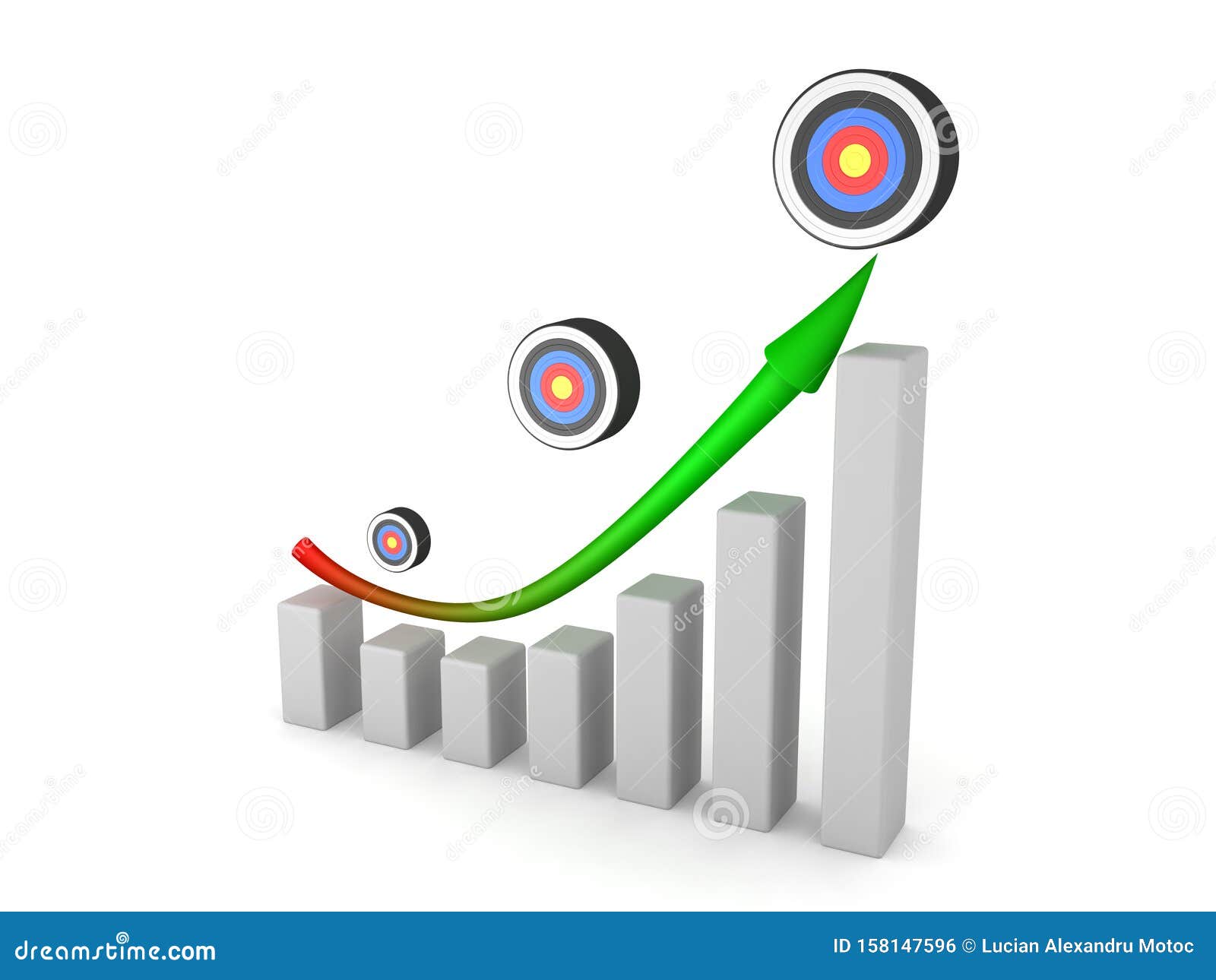 3D Column Chart Showing Growth And Three Targets Royalty-Free Stock ...