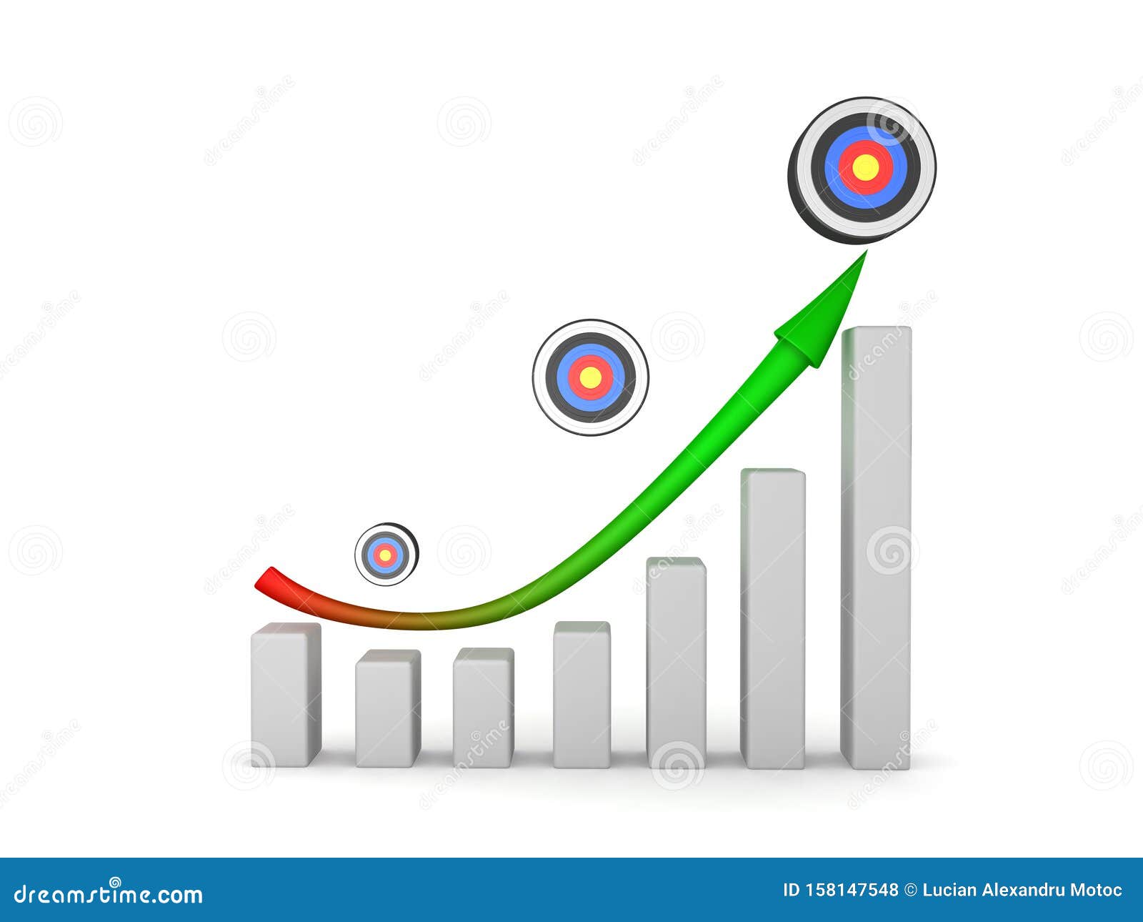 3D Column Chart with Three Targets Above Stock Illustration ...