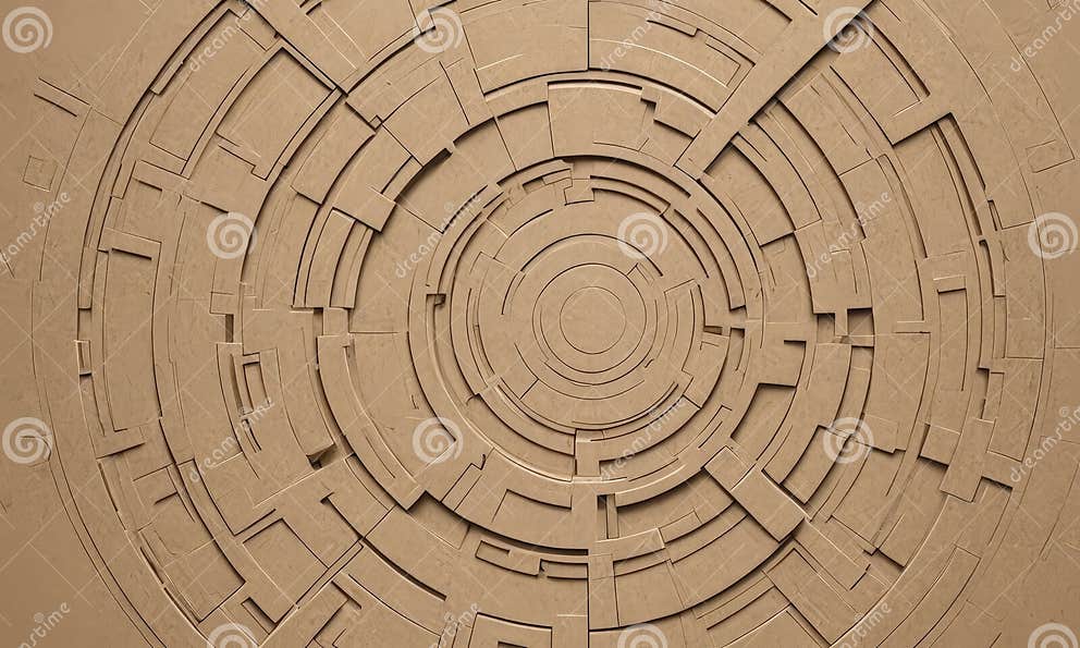 3D Complex Geometric Pattern, Featuring Central Circle Surrounded by Concentric Circles and ...