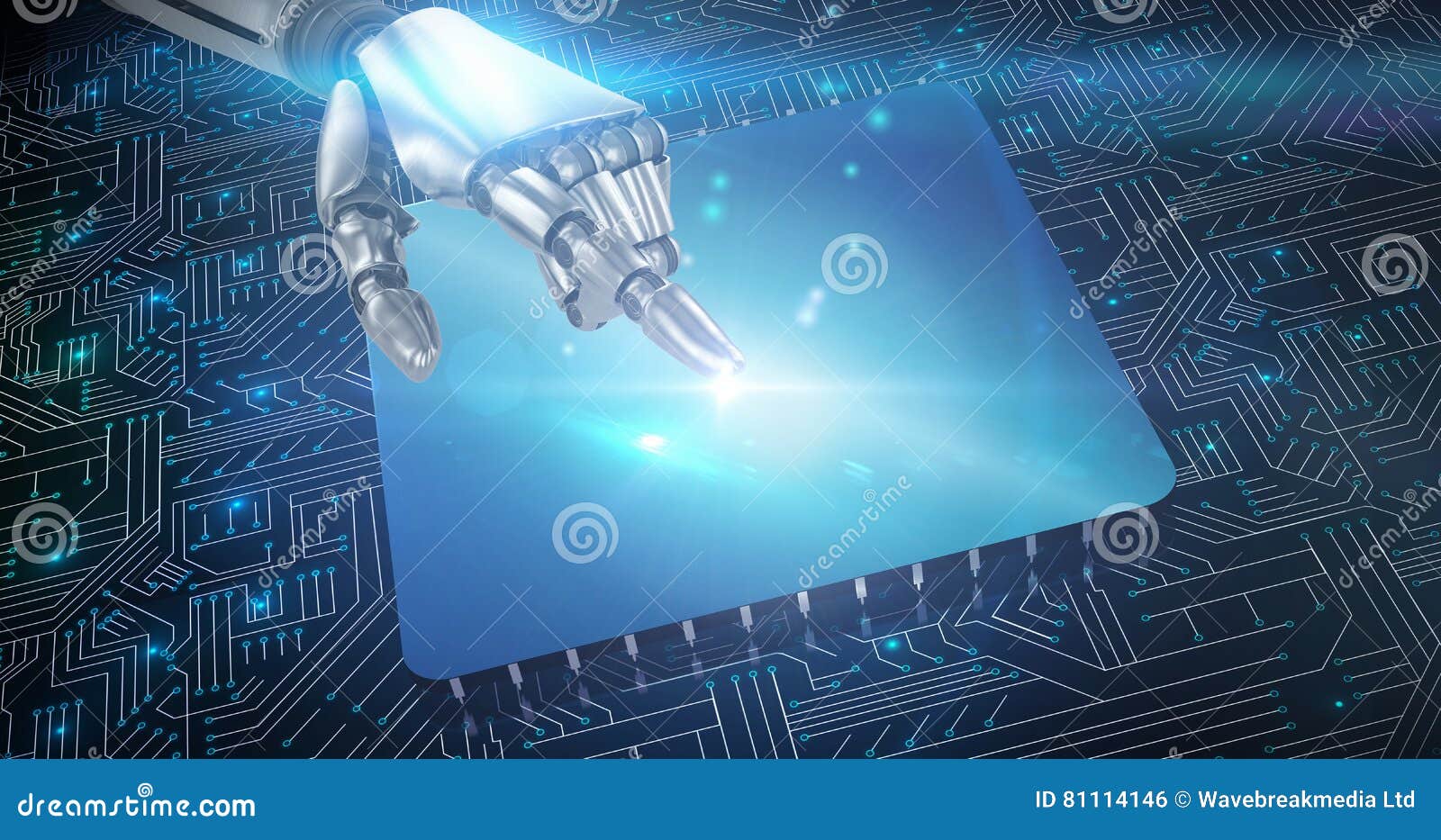 3D Composite Image of Silver Robot Arm Pointing at Something Stock ...