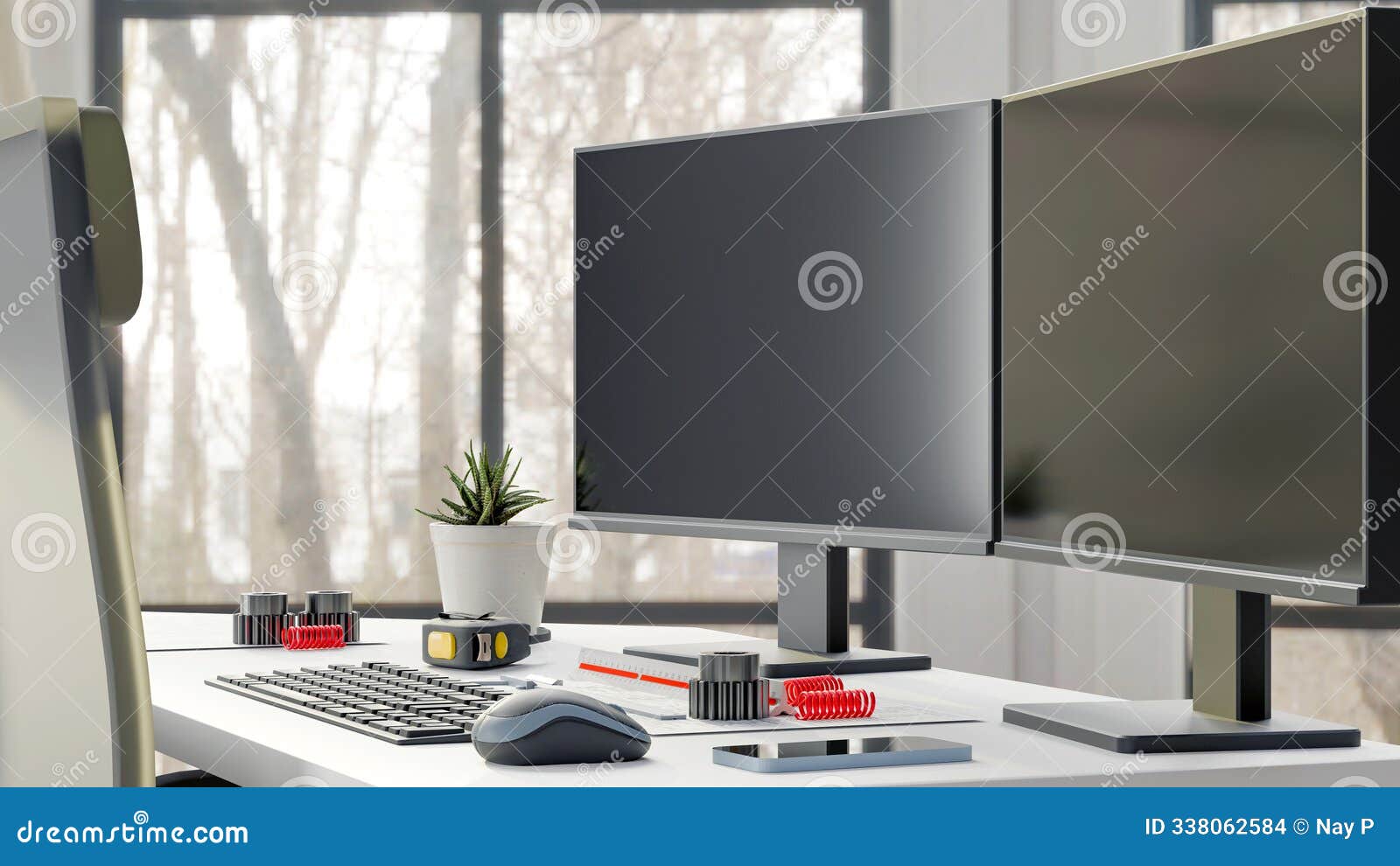 3D Computer Generate of Mechanical Engineer Designer Desktop. Stock ...