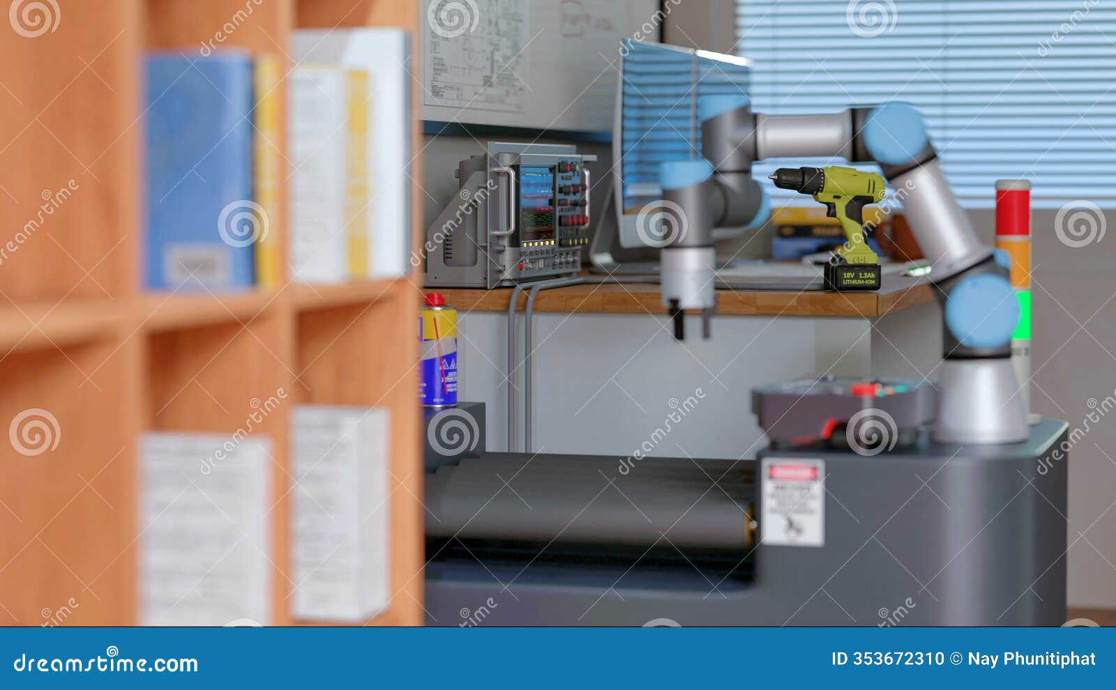 Cobot Collaborative Robot 3D Render Illustrated With A Robot Pressing A Button On A Virtual ...