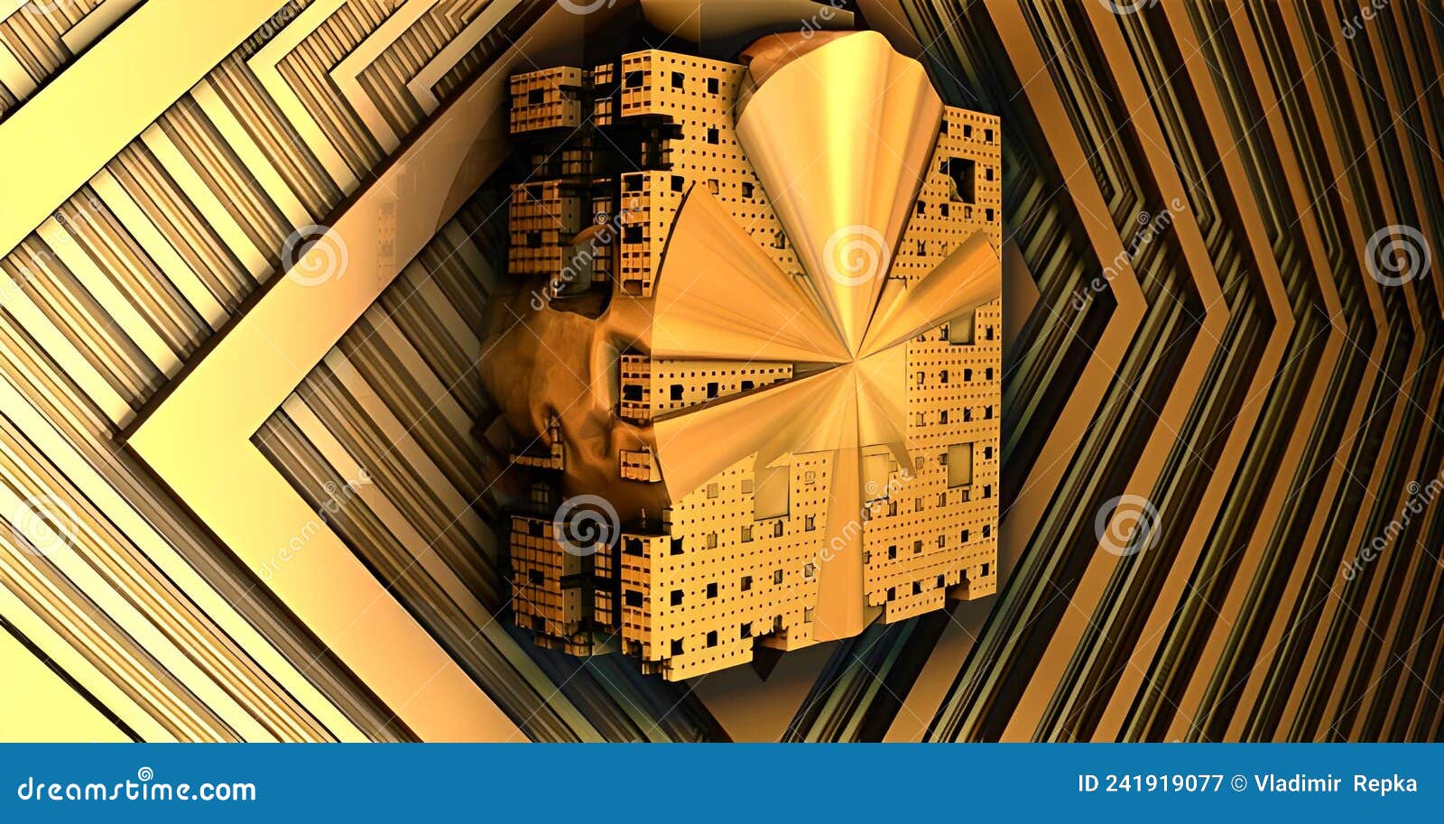 3D Computer Generated Render of Metallic Scene Stock Illustration ...