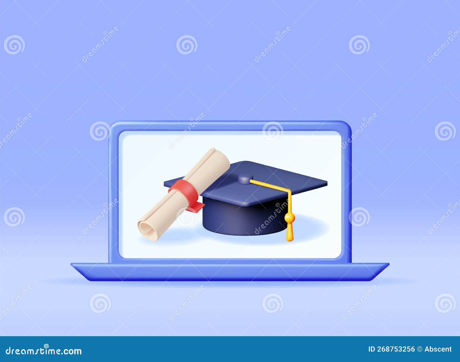 3D Computer with Graduation Cap and Diploma Stock Vector - Illustration ...