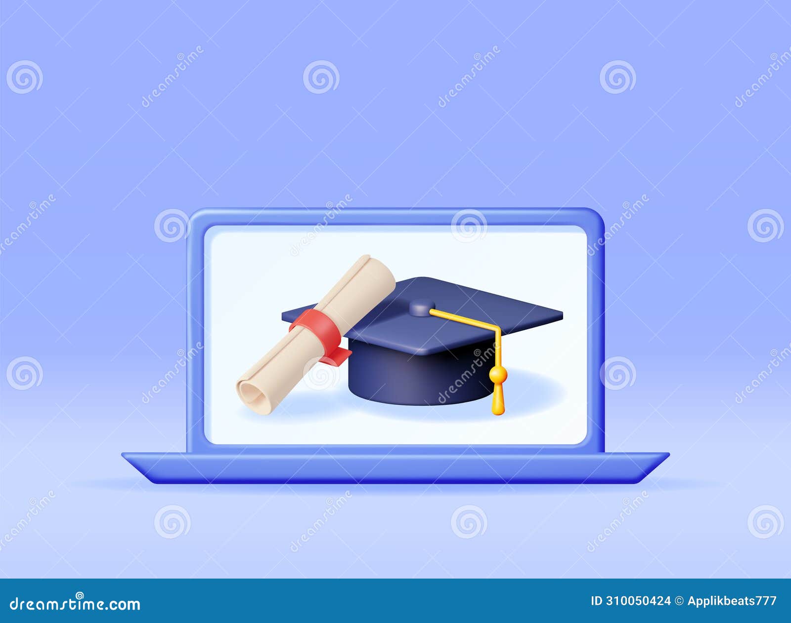 3D Computer with Graduation Cap and Diploma Stock Vector - Illustration ...