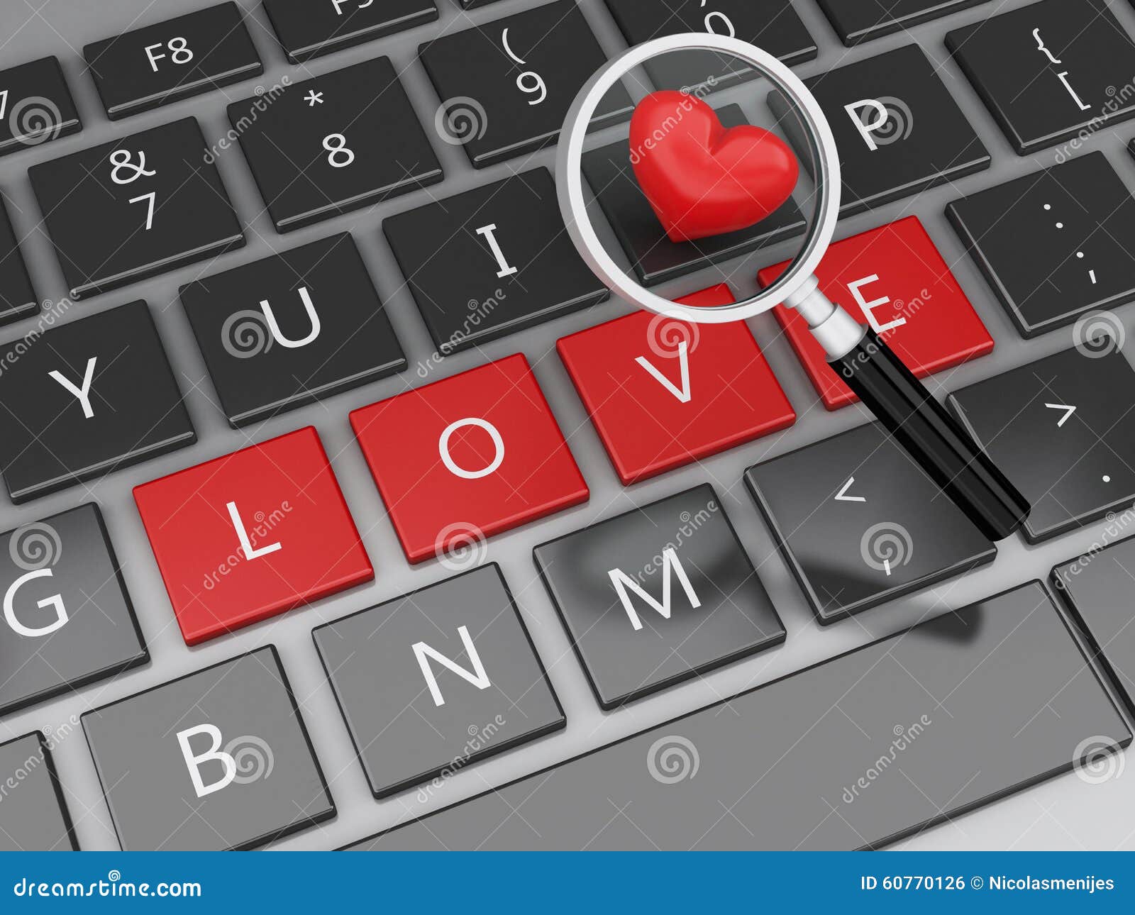 3d Computer Keyboard with Love Buttons and Heart. Stock Illustration ...