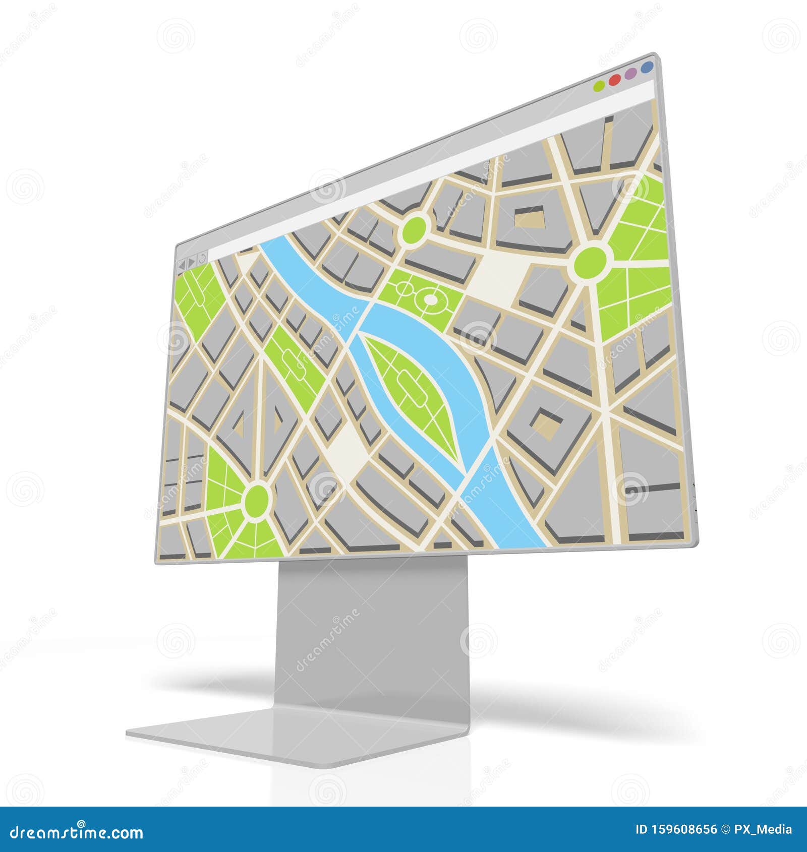 3D Computer Monitor, Map Concept Stock Illustration - Illustration of ...