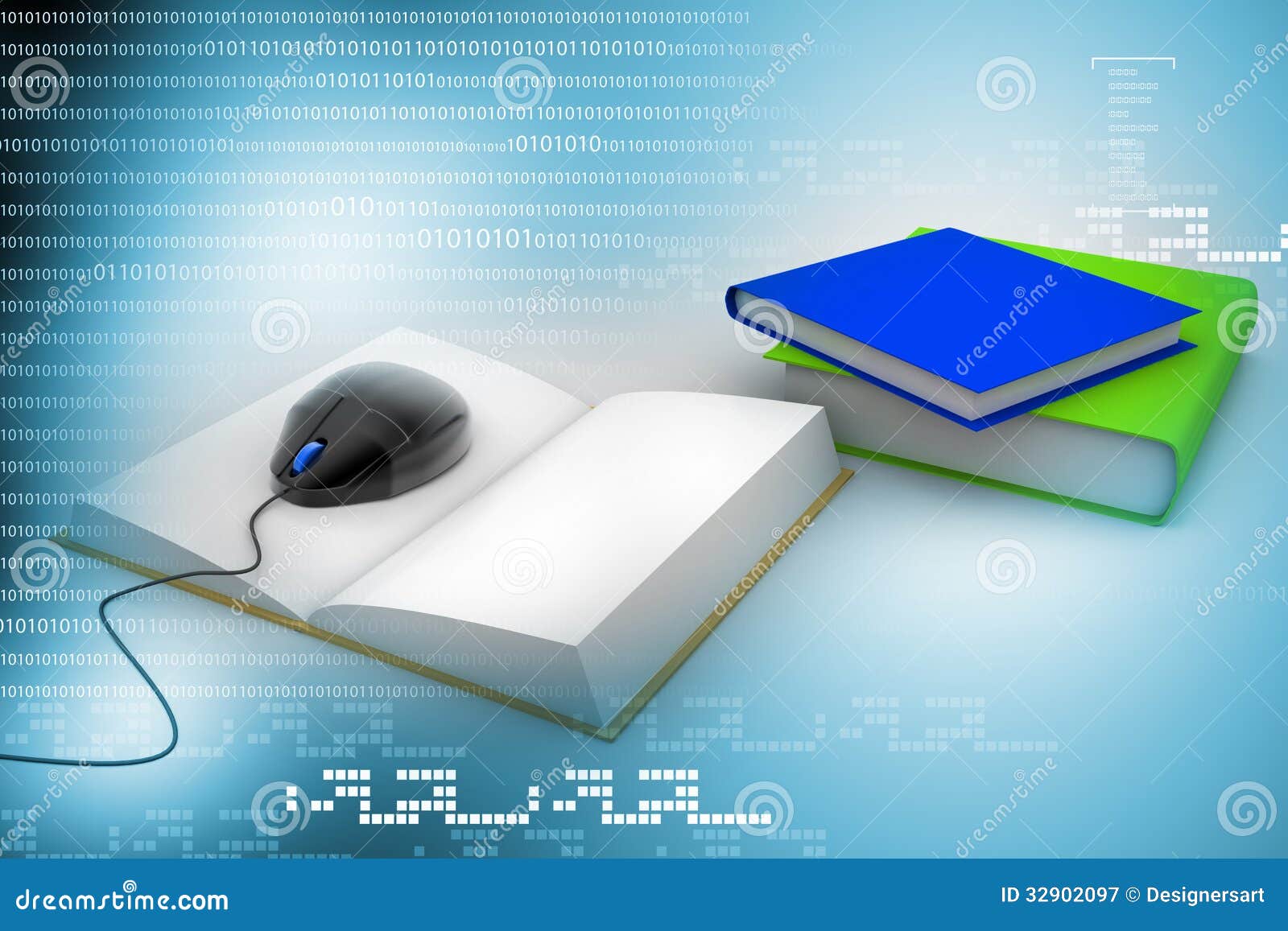3d Computer Mouse and Books - E-learning Concept Stock Illustration ...