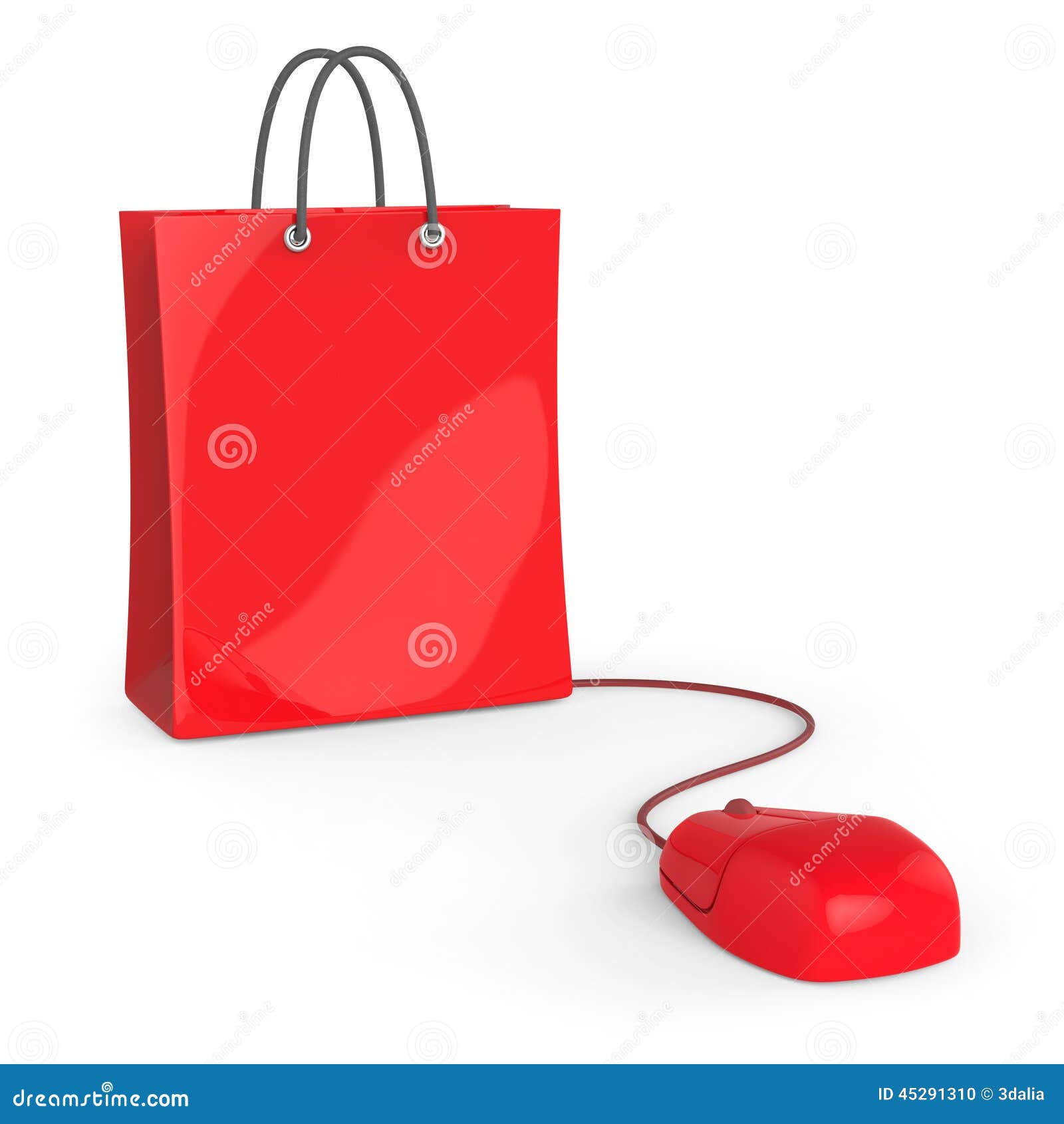 3d Computer Mouse Connected To Shopping Bag Stock Illustration ...