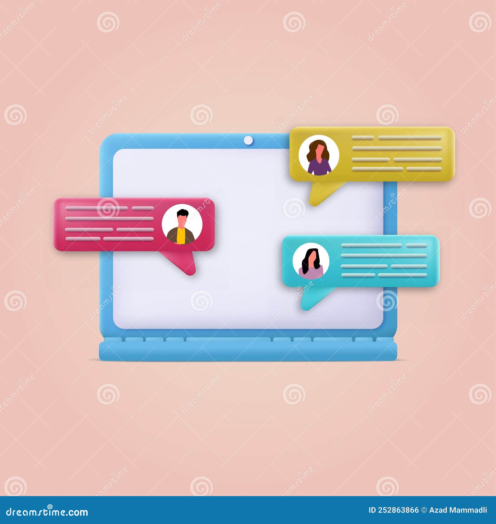 3d Computer Online Chat Notices. Chat Bubbles Stock Vector ...