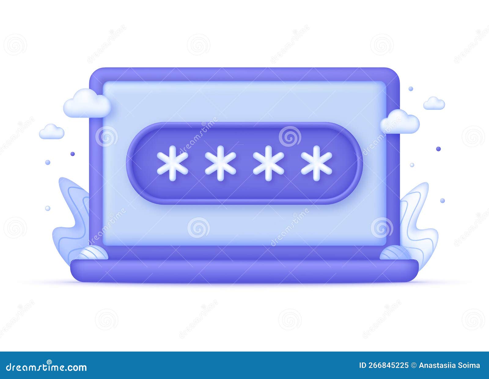 3D Computer and Password Protection on Screen. User Authorization, Sign ...