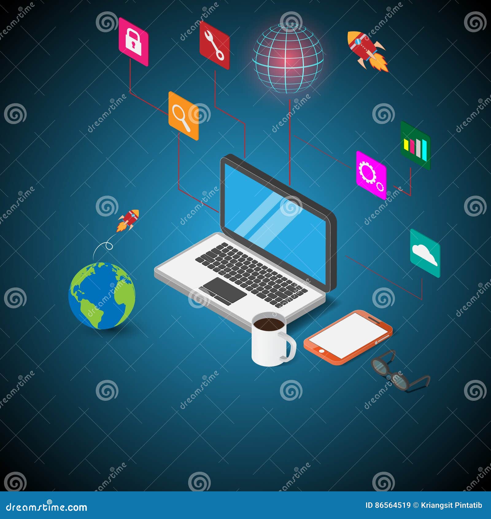 3d Computer Technology, Communications, Flat Design. Stock Vector ...