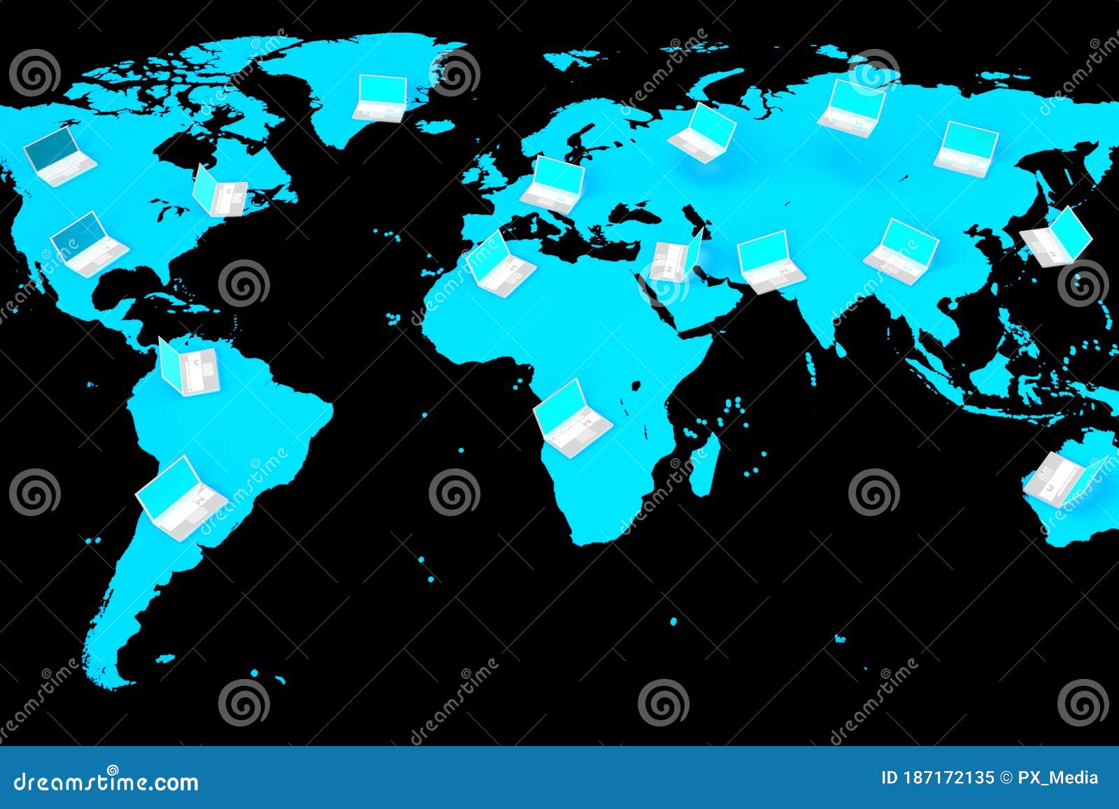 3D Computers, World Map - Network Concept Stock Illustration ...