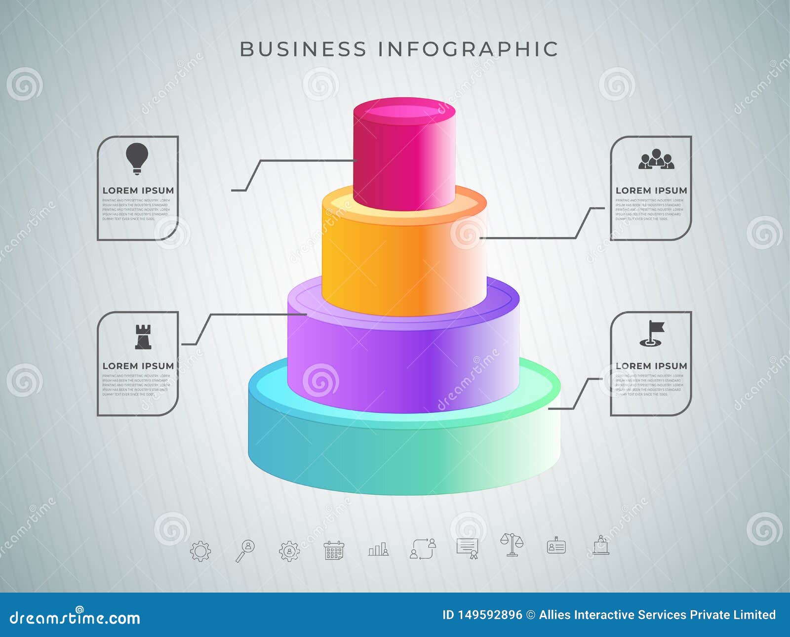 3D Concentric Circle with Four Different Steps for Business Infographic ...