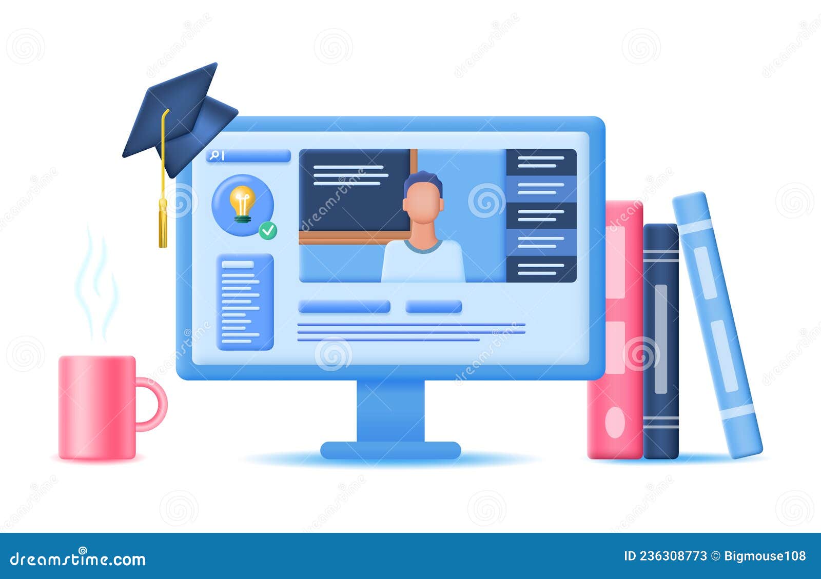 3d Concept E-learning Plasticine Cartoon Style. Vector Stock Vector ...