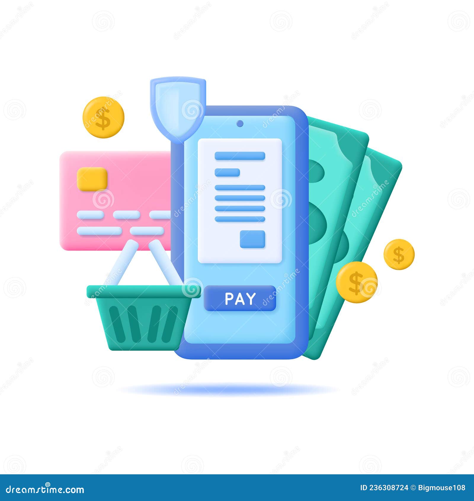 3d Concept Payment Processing Plasticine Cartoon Style. Vector Stock ...