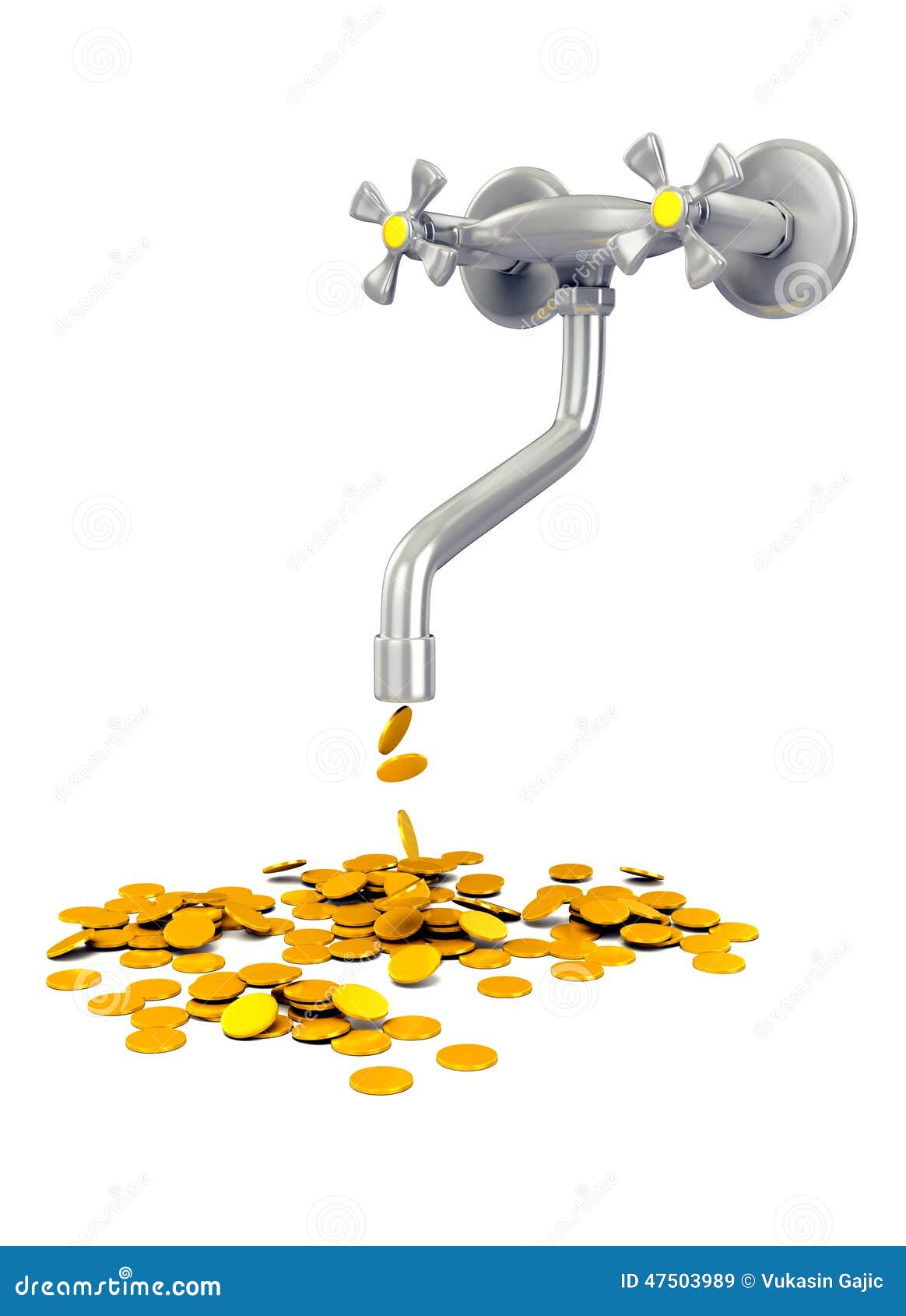 3d Concept - Tap with Gold Coins Stock Illustration - Illustration of ...