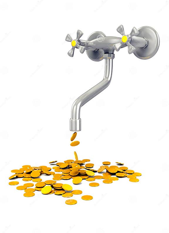 3d Concept - Tap with Gold Coins Stock Illustration - Illustration of ...