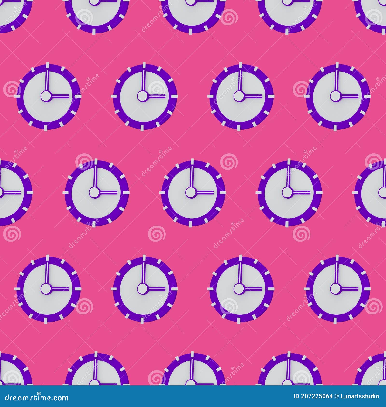 3d Concept of Time Seamless Pattern. Analog Clock on Pastel Blue ...