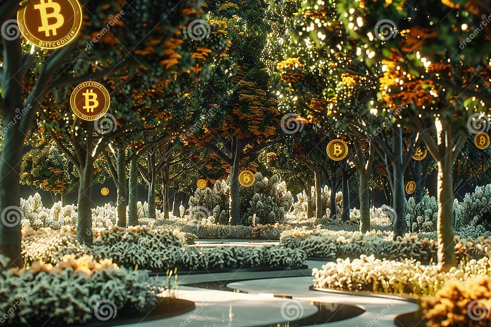 A 3D Concept Visualization of a Bitcoin Garden Where Digital Coins Grow ...
