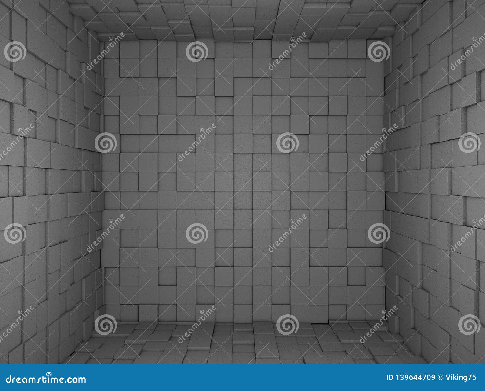 3d Concrete Displaced Cubes Empty Room, 3d Render Stock Illustration ...