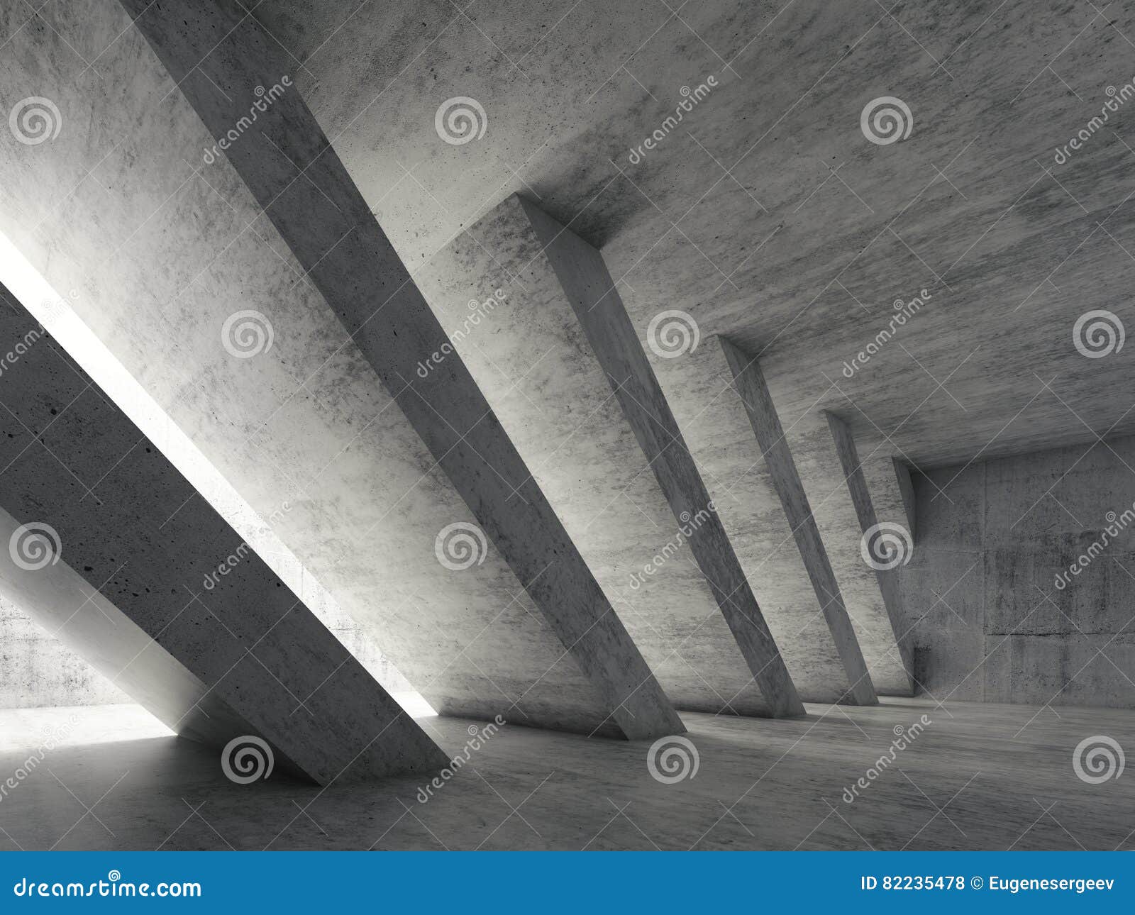 3d Concrete Interior with Diagonal Columns Stock Illustration ...