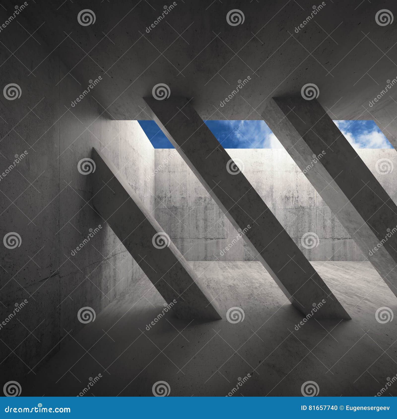 3 D Concrete Room with Diagonal Columns Stock Illustration ...