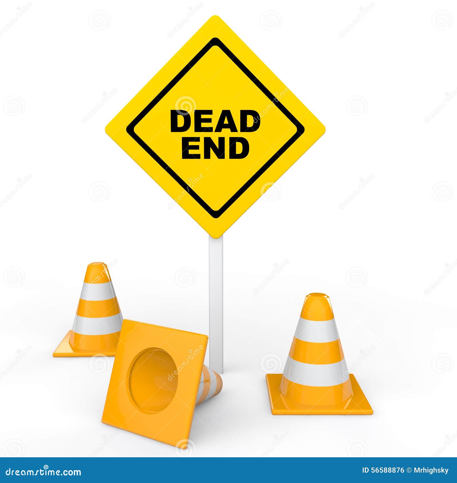 3d Construction Cones and Dead End Sign Board Stock Illustration ...